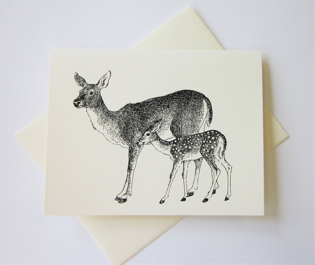 Mother Deer Baby Fawn Note Cards Stationery Set of 10 Cards in White or ...