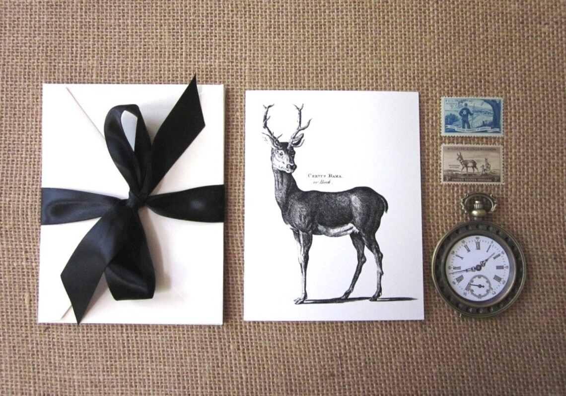 Deer Note Cards Stationery Set of 10 Cards in White or Light Ivory With ...