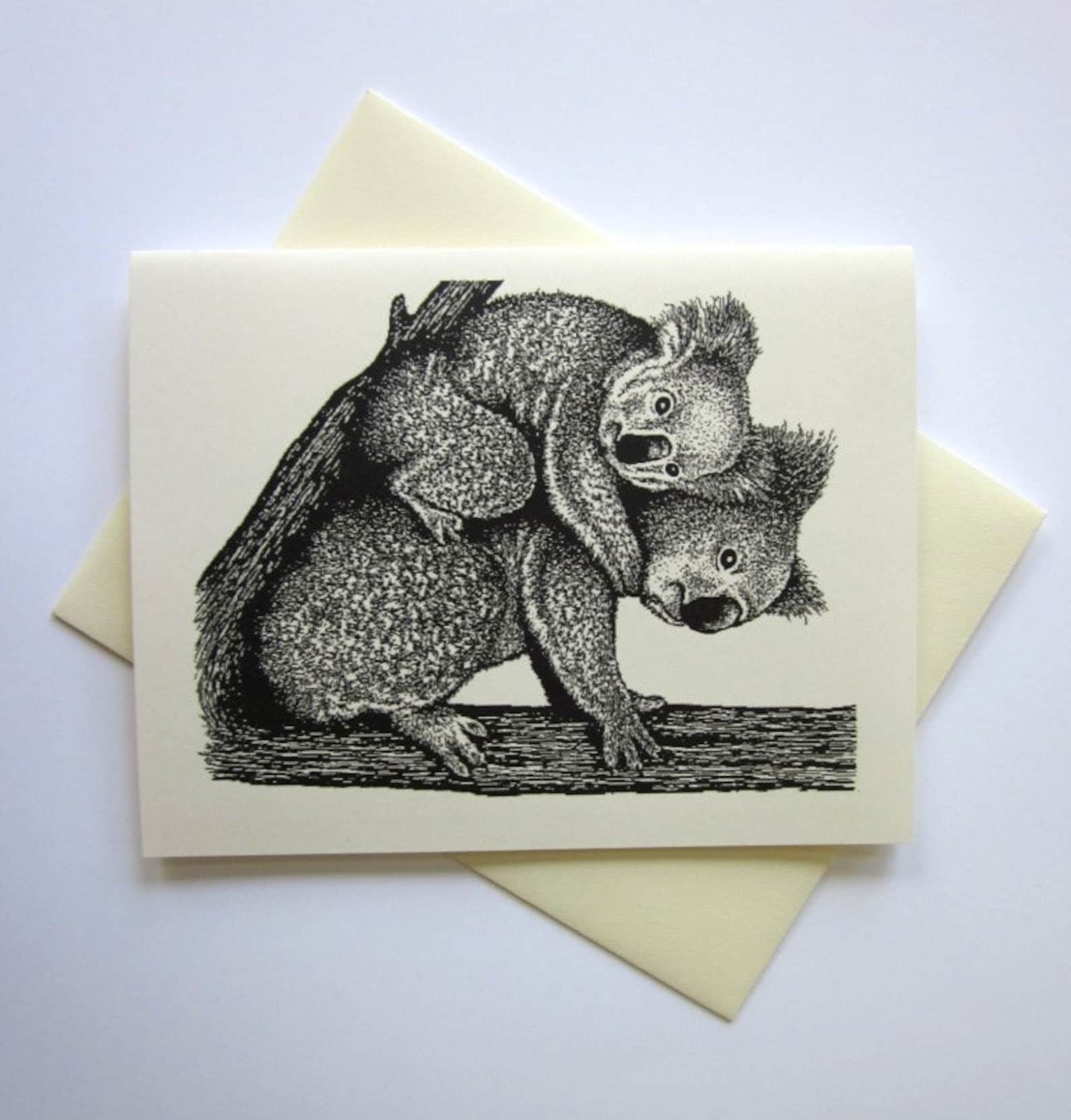 Koala Bear Cards Set of 10 in White or Light Ivory With - Etsy