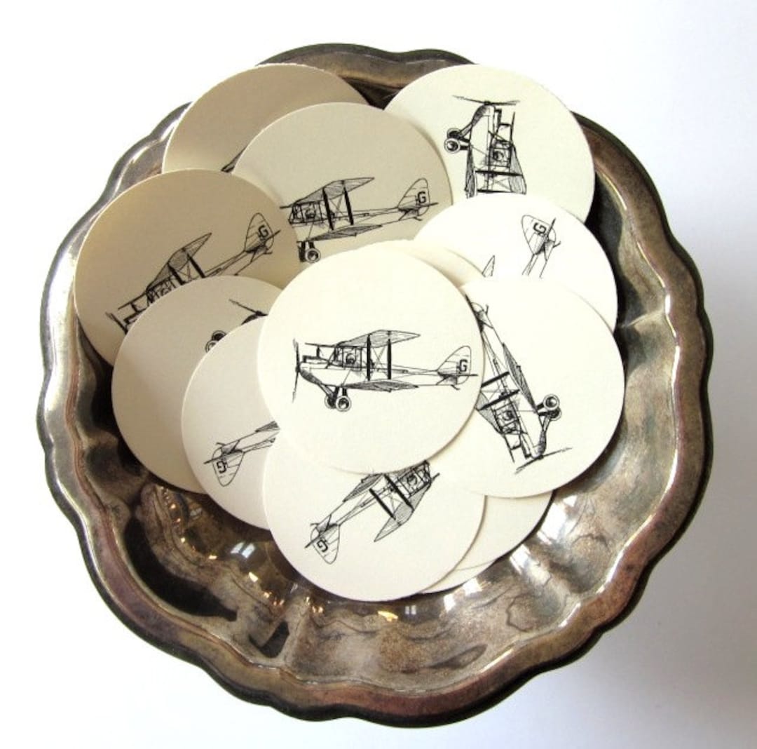Vintage Biplane Airplane Tags Round Paper Gift Tags Set of 10 - Etsy