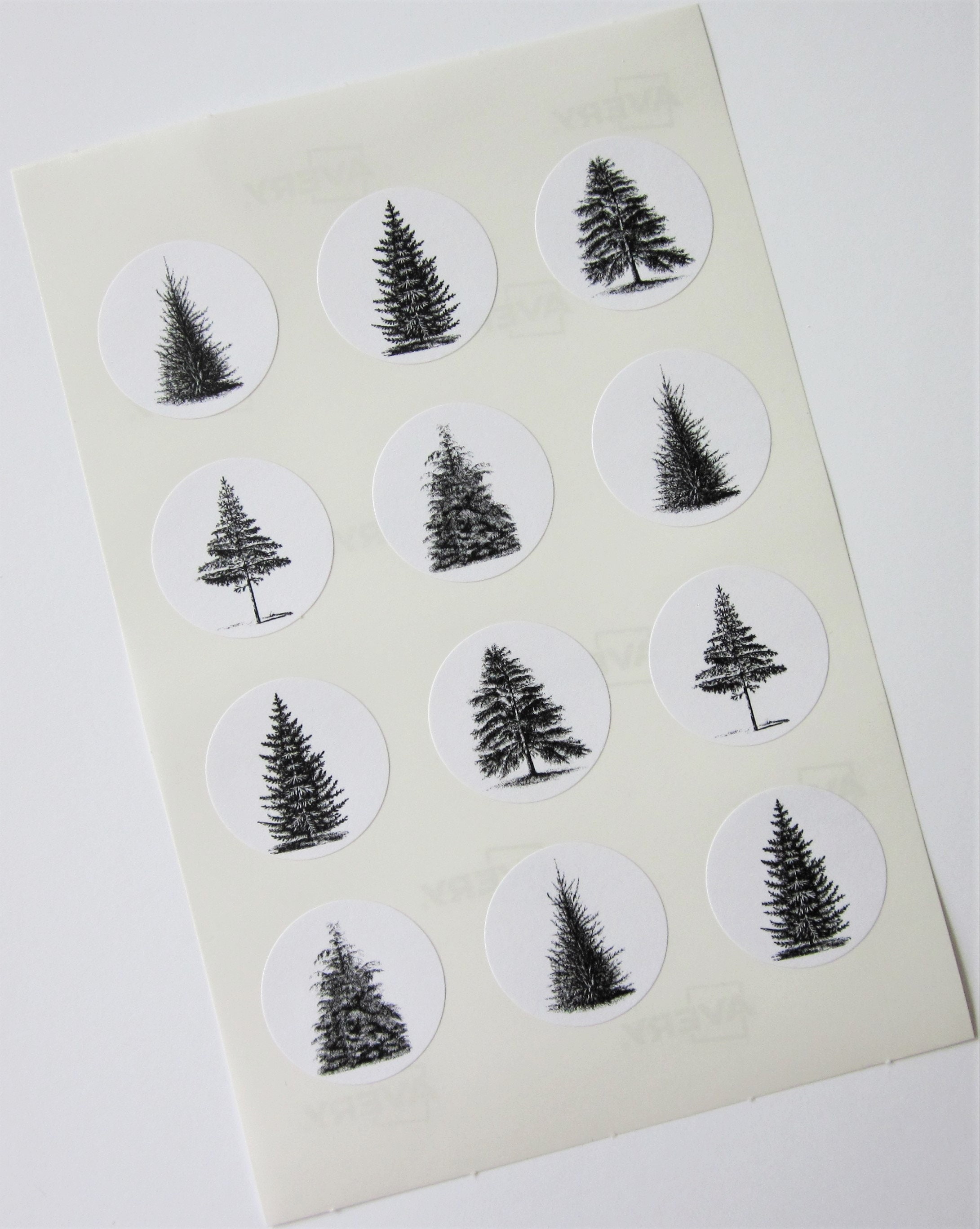 Pine Tree Stickers One Inch Round Seals 5 Pine Tree Images - Etsy