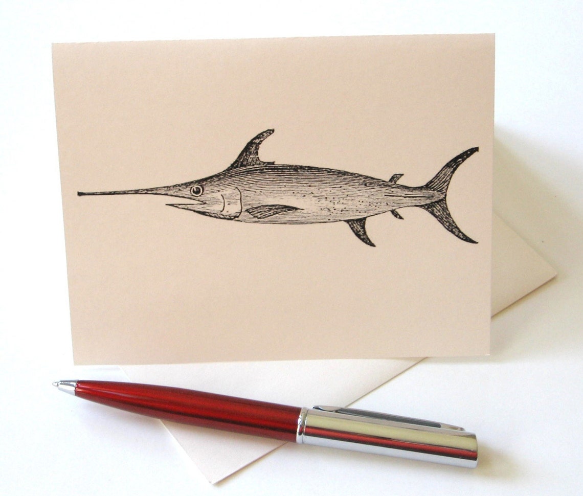 Swordfish Note Cards Stationery Set of 10 Cards in White or Light Ivory ...