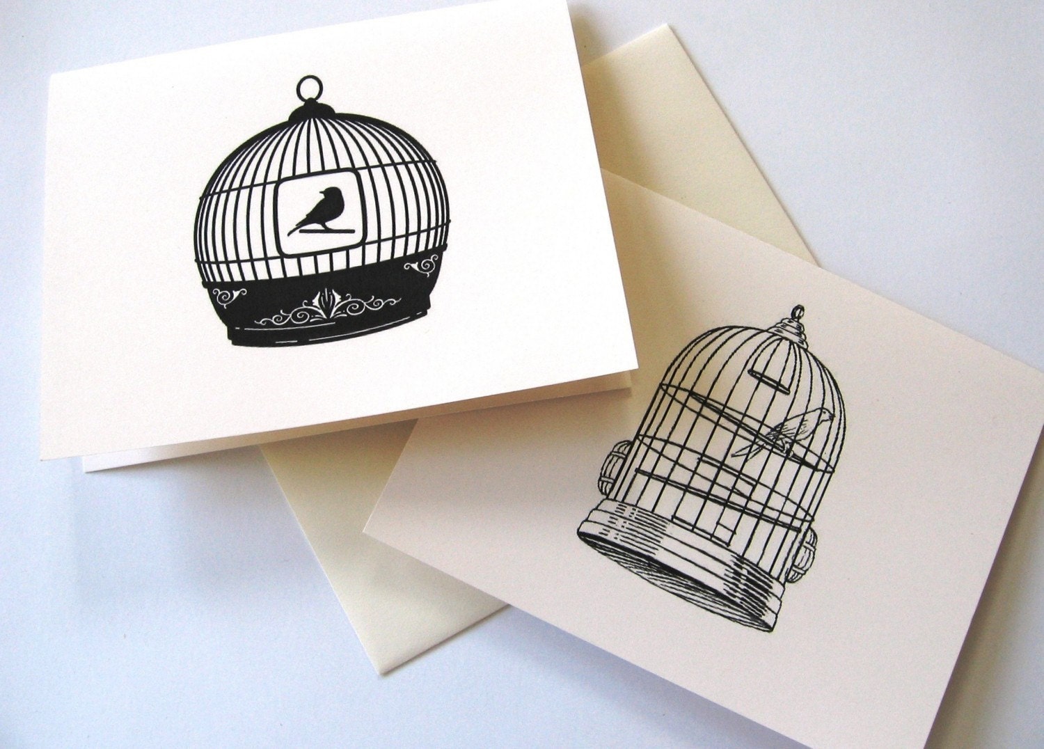 Bird Cage Note Cards in White or Light Ivory With Matching - Etsy