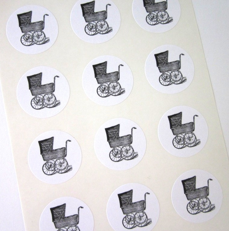 Vintage Baby Carriage Pram Stickers One Inch Round Seals | Etsy