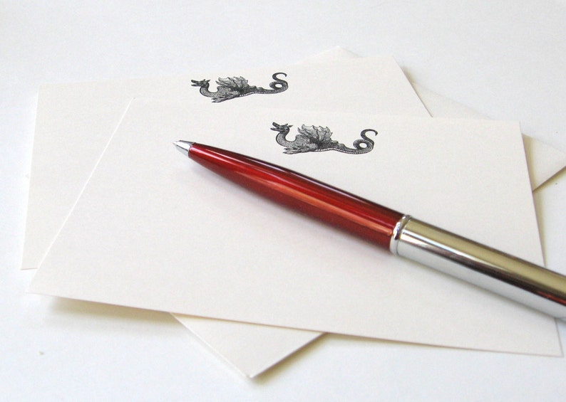 Dragon Note Cards Stationery Set of 10 Cards in White or Light Ivory ...