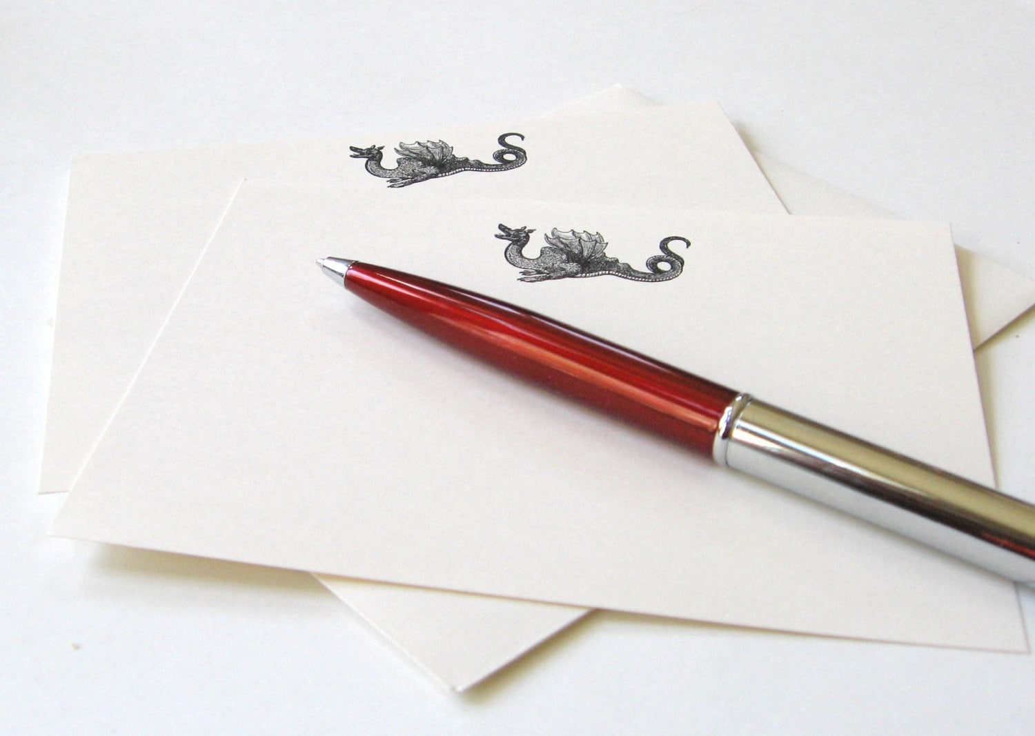 Dragon Note Cards Stationery Set of 10 Cards in White or Light | Etsy