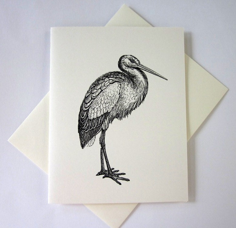 Stork Note Cards Stationery Set of 10 Cards in White or Light - Etsy