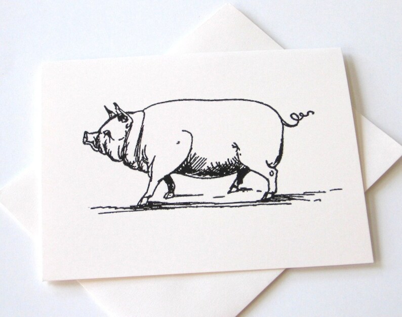 Pig Note Cards Stationery Set of 10 Cards in White or Light | Etsy