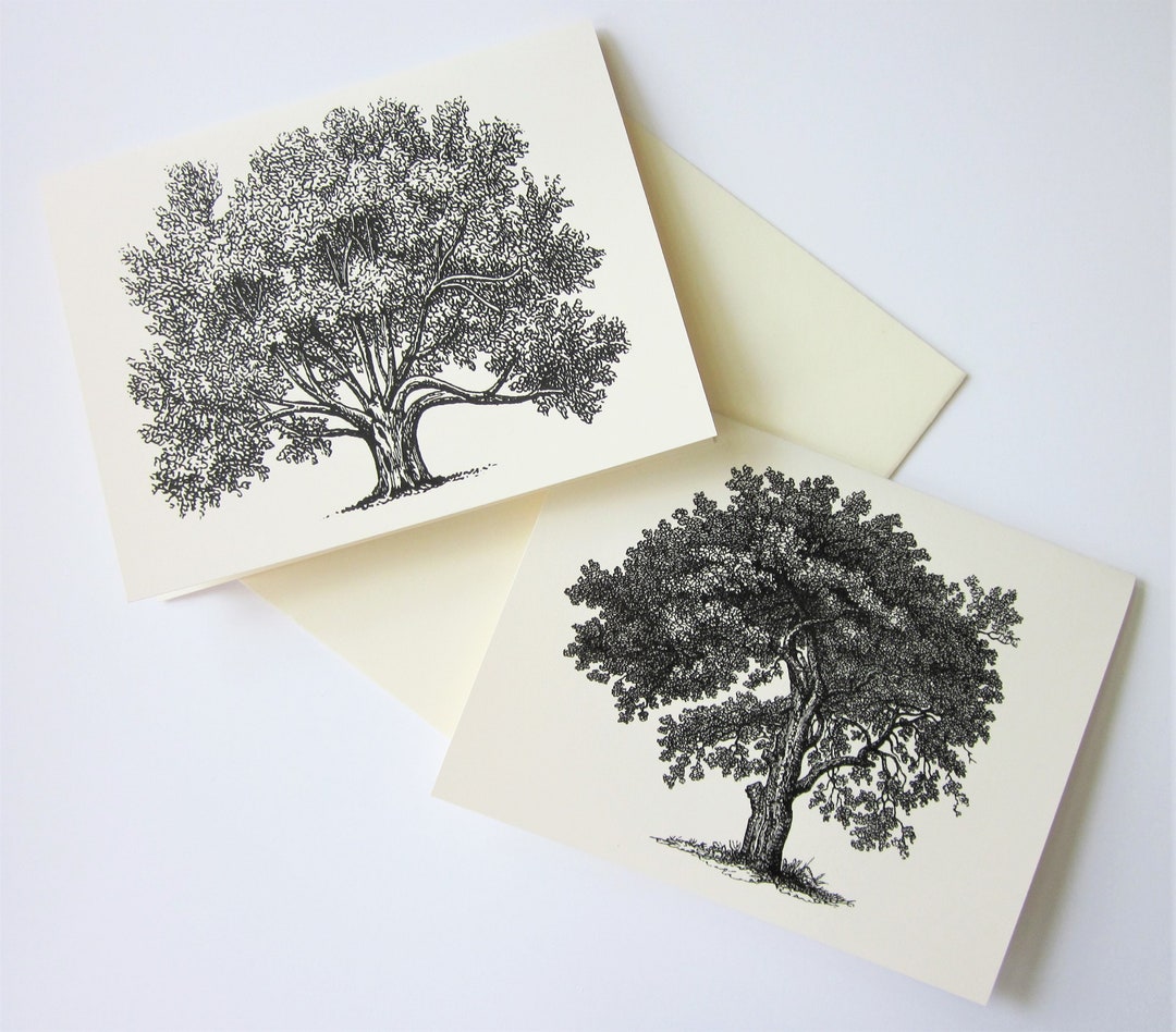 Oak Tree Greeting Card Set of 10 in White or Light Ivory With Matching ...