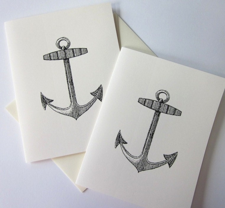 Anchor Note Cards Stationery Set of 10 Cards in White or Light - Etsy