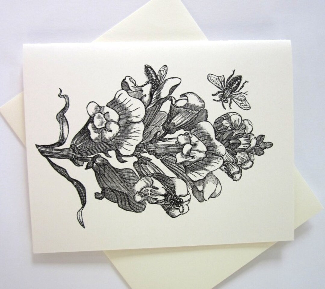 Snapdragon Flower Note Cards Stationery Set of 10 Cards in White or ...