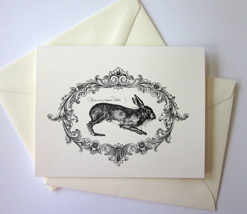 Rabbit Hare Note Cards Stationery Set of 10 Cards in White or - Etsy