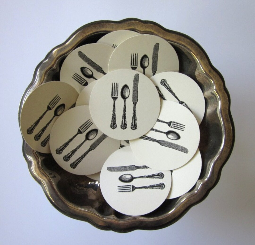 Cutlery Knife Spoon Fork Silverware Tags Round Paper Gift Tags Set of ...