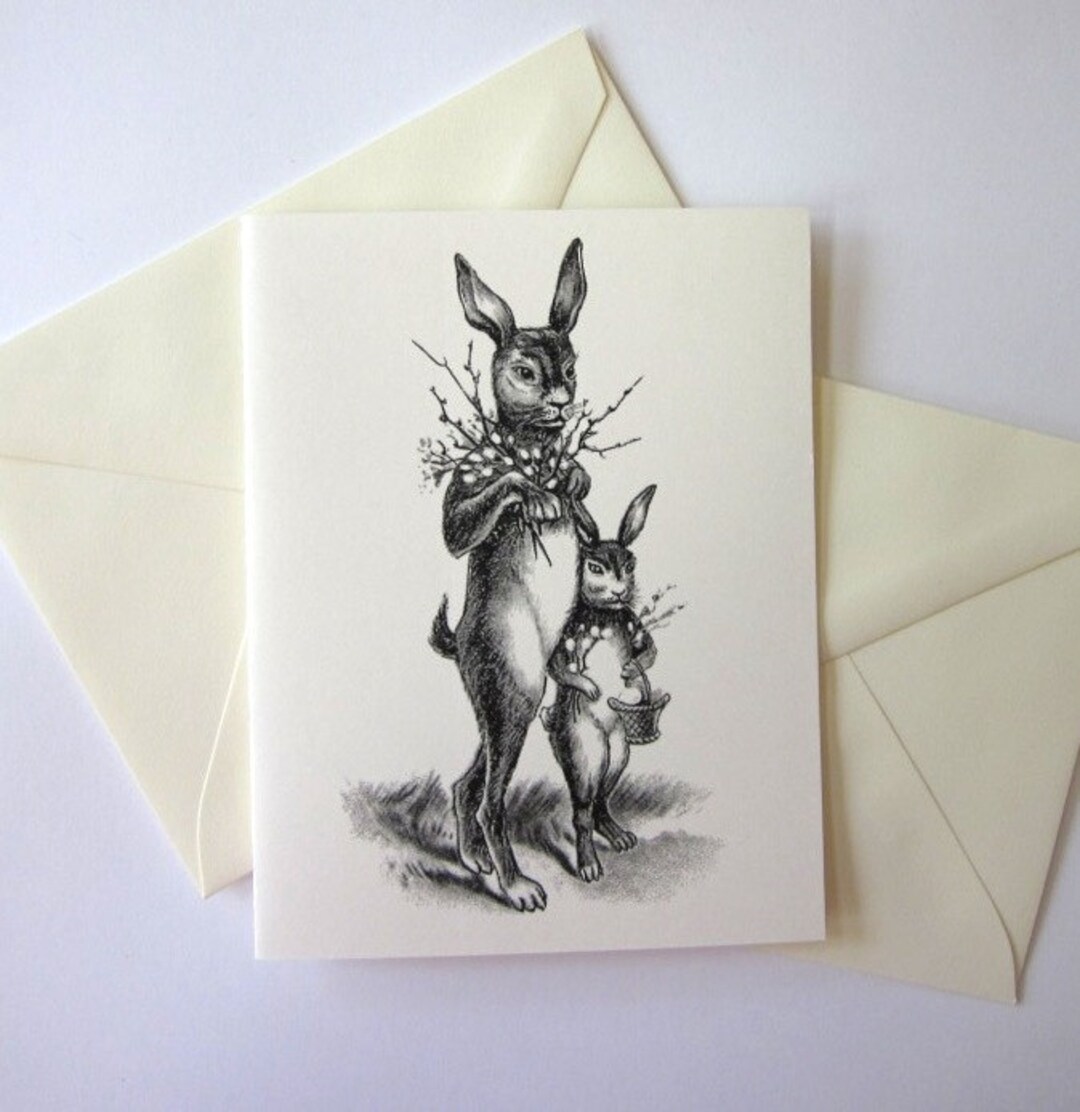 Easter Bunny Note Cards Stationery Set of 10 Cards in White or Light ...