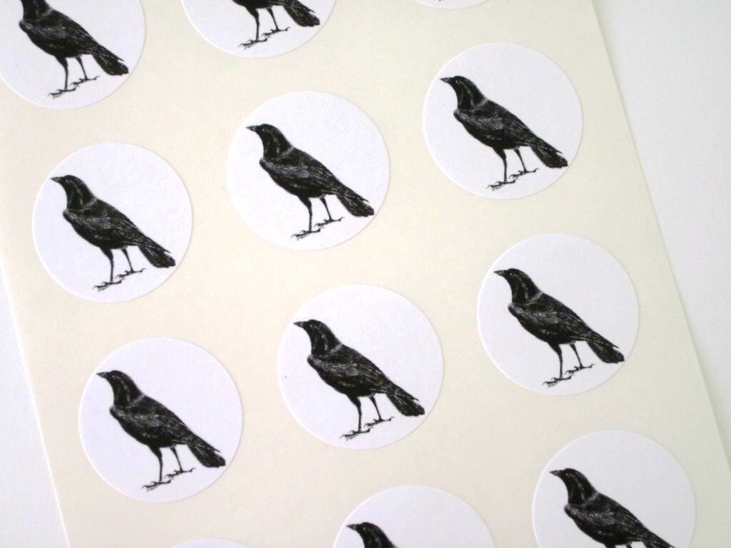 Black Raven Crow Note Card Set of 10 in White or Light Ivory With ...