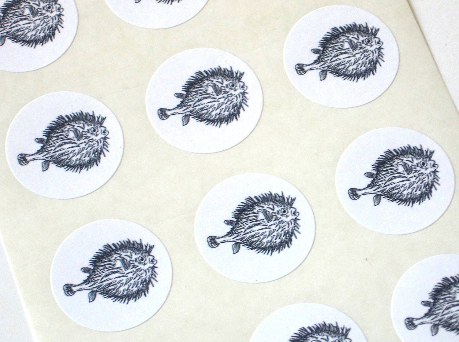 Puffer Fish Stickers Sheet of 12 One Inch Round Seals - Etsy