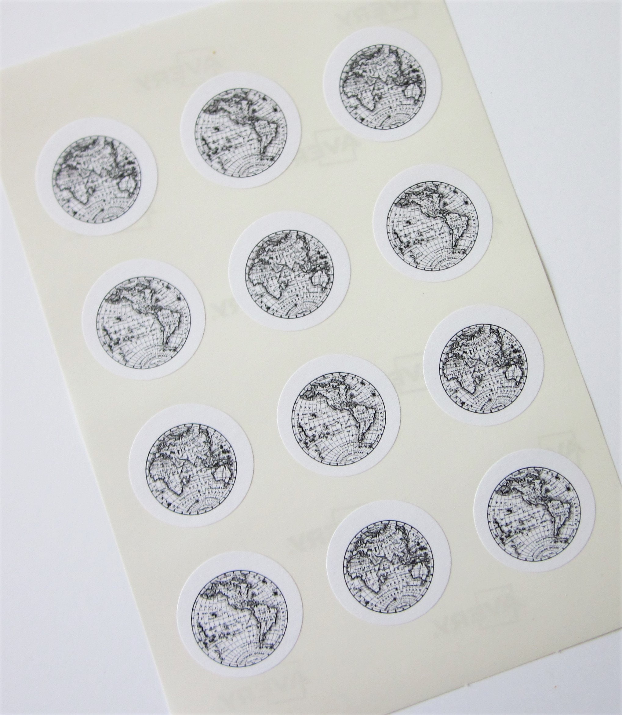 World Map Globe Stickers One Inch Round Seals - Etsy
