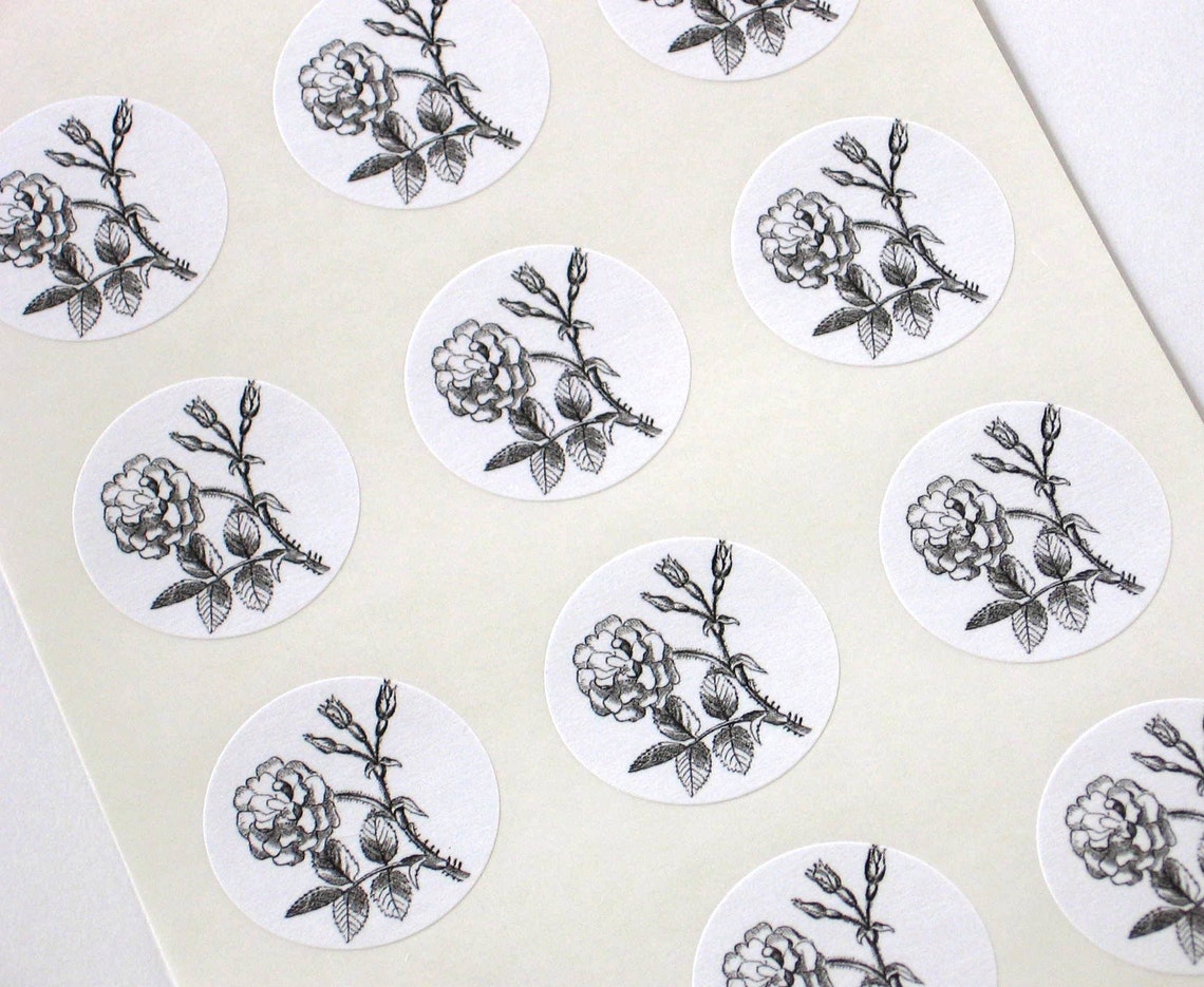 Rose Flower Stickers One Inch Round Seals - Etsy