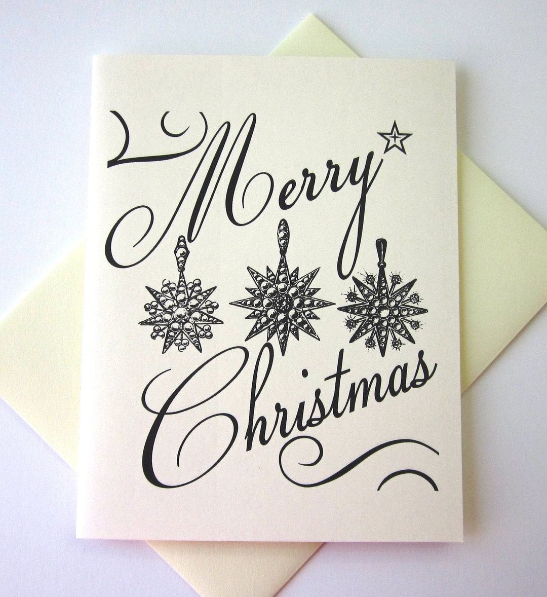 Merry Christmas Snowflake Note Card Set of 10 in White or Light Ivory ...
