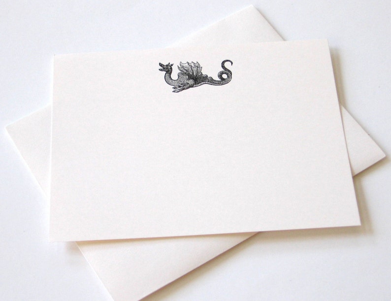 Dragon Note Cards Stationery Set of 10 Cards in White or Light Ivory ...