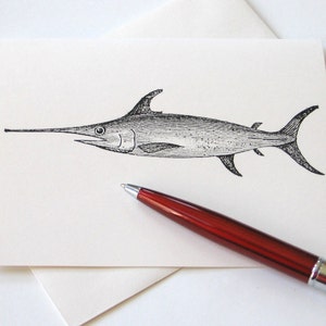 Swordfish Note Cards Stationery Set of 10 Cards in White or Light Ivory ...