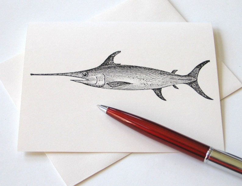 Swordfish Note Cards Stationery Set of 10 Cards in White or Light Ivory ...