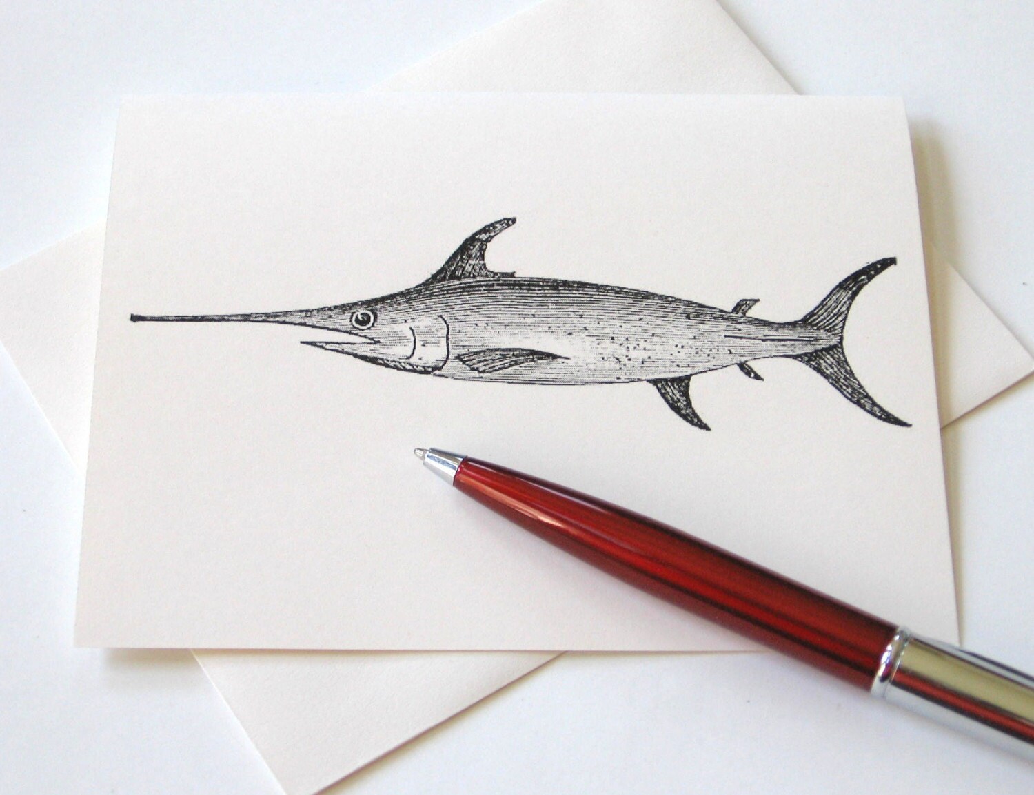 Swordfish Note Cards Stationery Set of 10 Cards in White or - Etsy