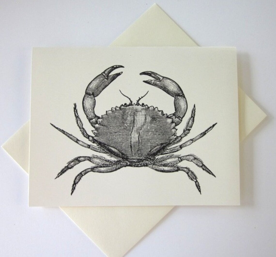 Crab Note Cards Set of 10 With Matching Envelopes - Etsy