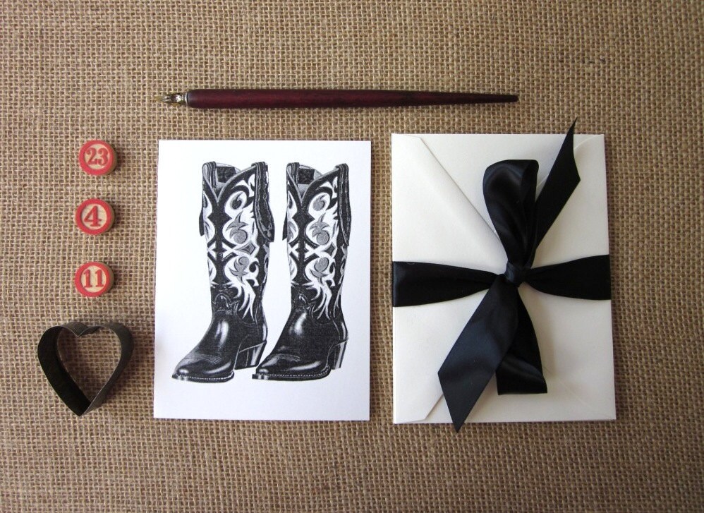 Cowboy Boots Note Cards Stationery Set of 10 Cards in White or Light ...