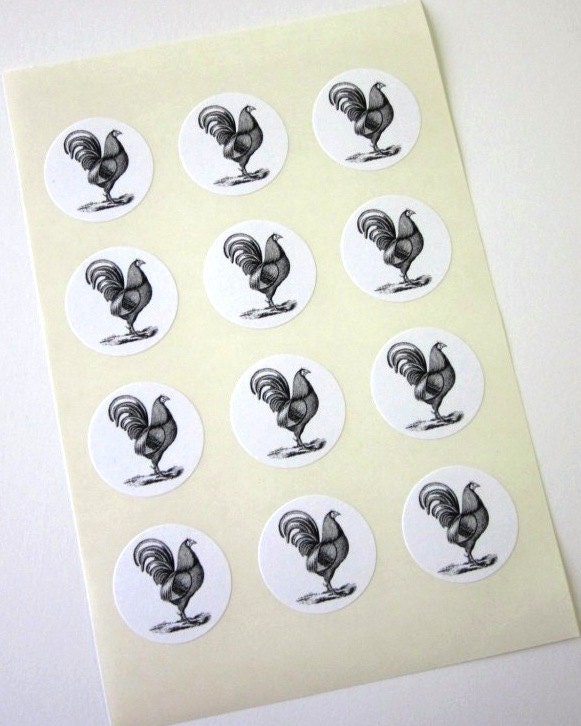 Chicken Rooster Stickers One Inch Round Seals | Etsy