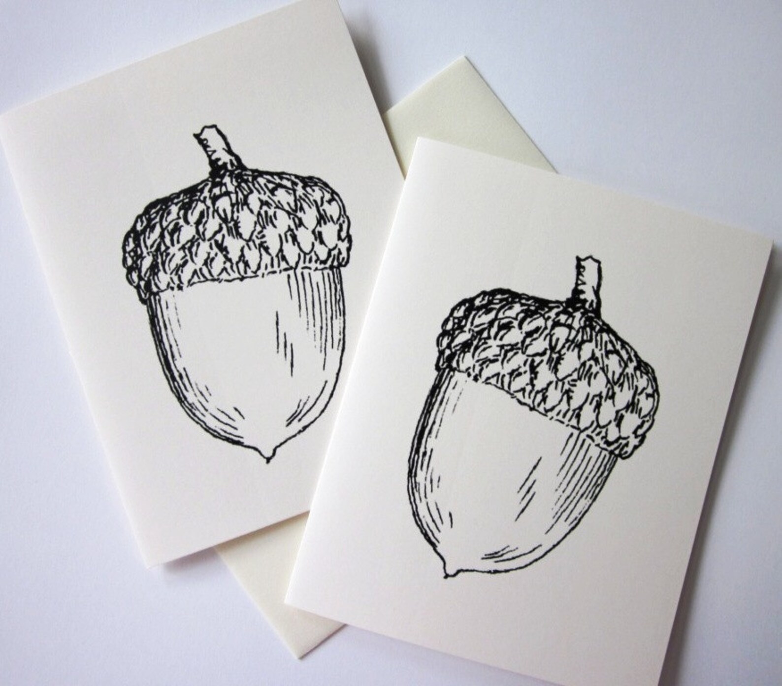 Acorn Note Cards Set of 10 in White or Ivory With Matching - Etsy