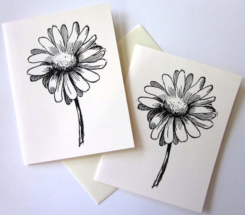 Daisy Flower Note Cards Stationery Set of 10 Cards in White or Light ...