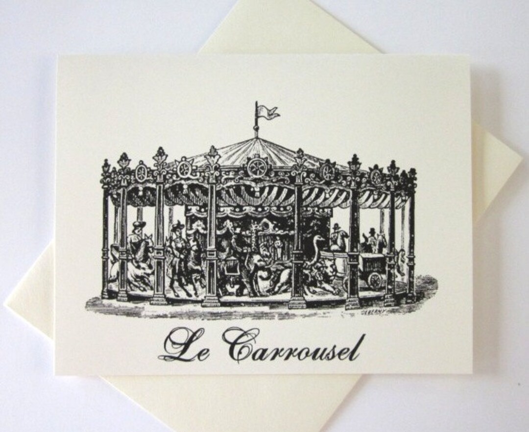 French Carousel Note Cards Stationery Set of 10 Cards in White or Light ...