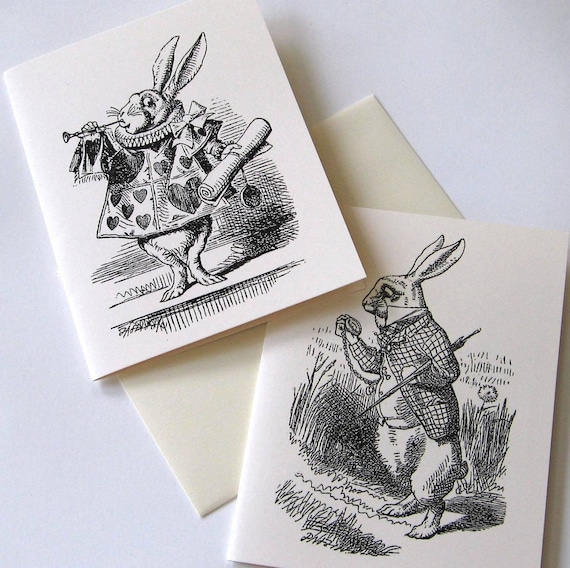Alice in Wonderland Rabbit Note Card Set of 10 in White or - Etsy