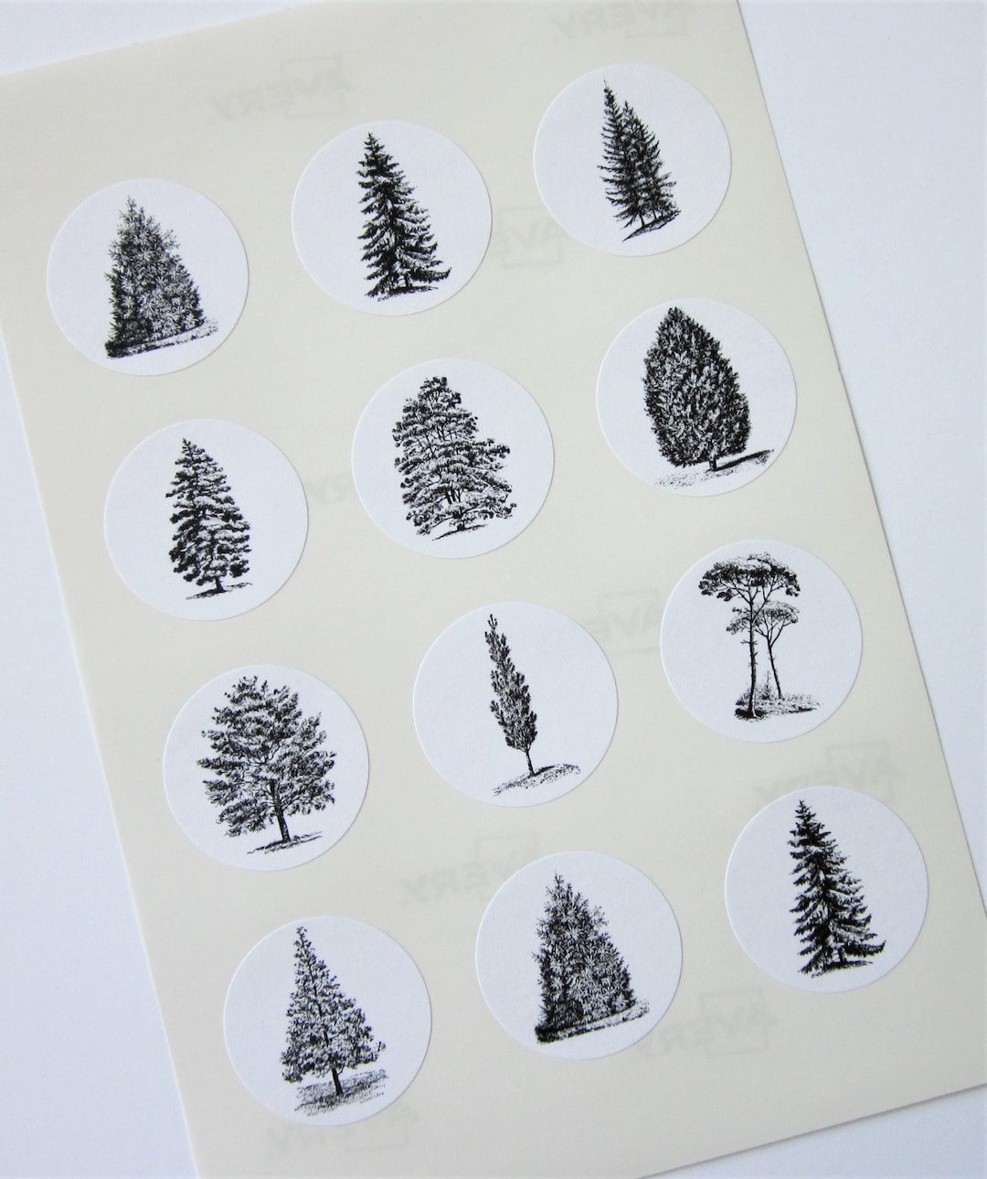 Pine Tree Stickers One Inch Round Seals - Etsy