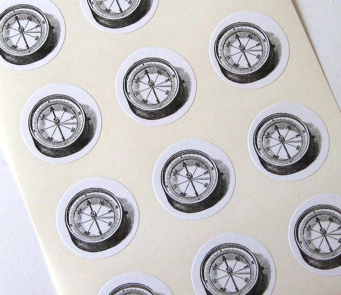 Compass Stickers One Inch Round Seals - Etsy