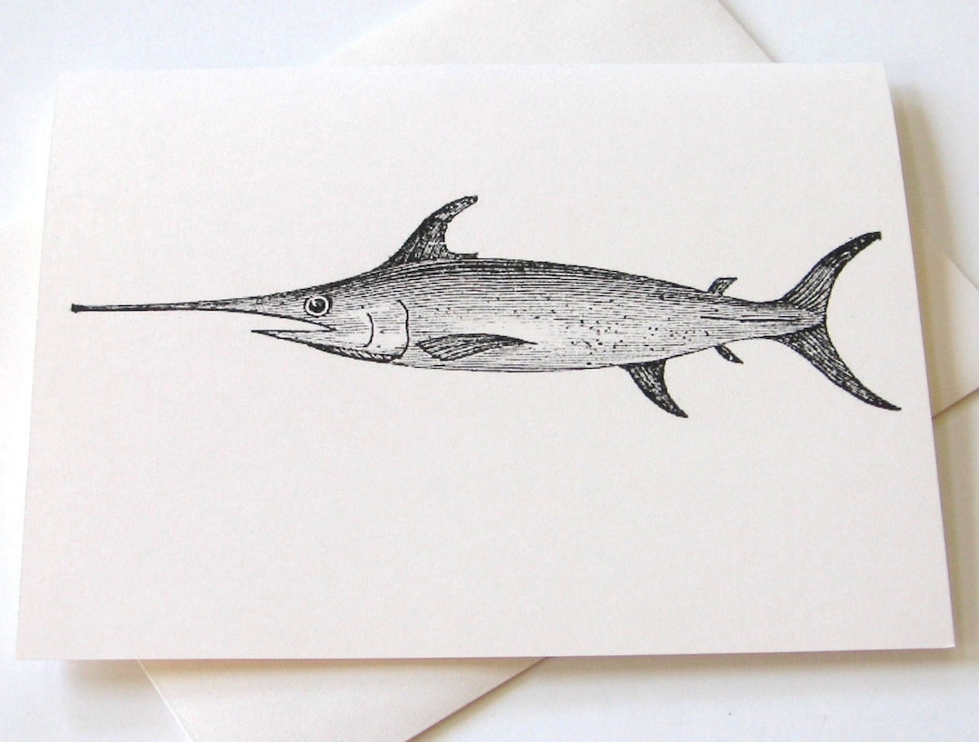 Swordfish Note Cards Stationery Set of 10 Cards in White or Light Ivory ...