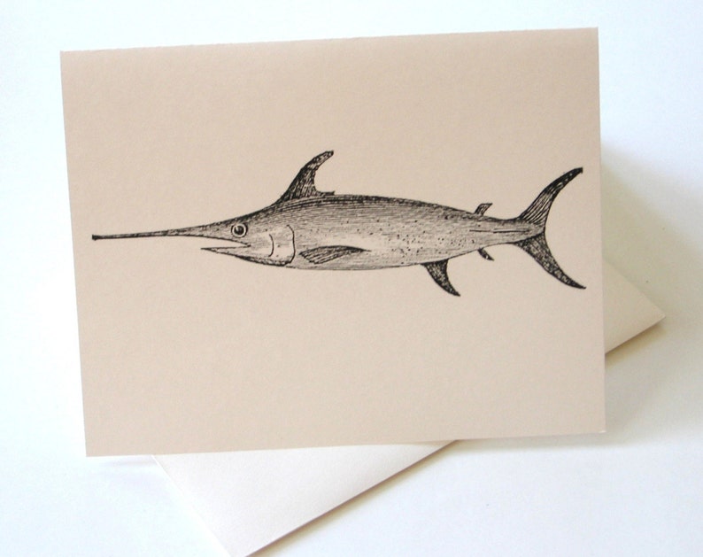 Swordfish Note Cards Stationery Set of 10 Cards in White or Light Ivory ...
