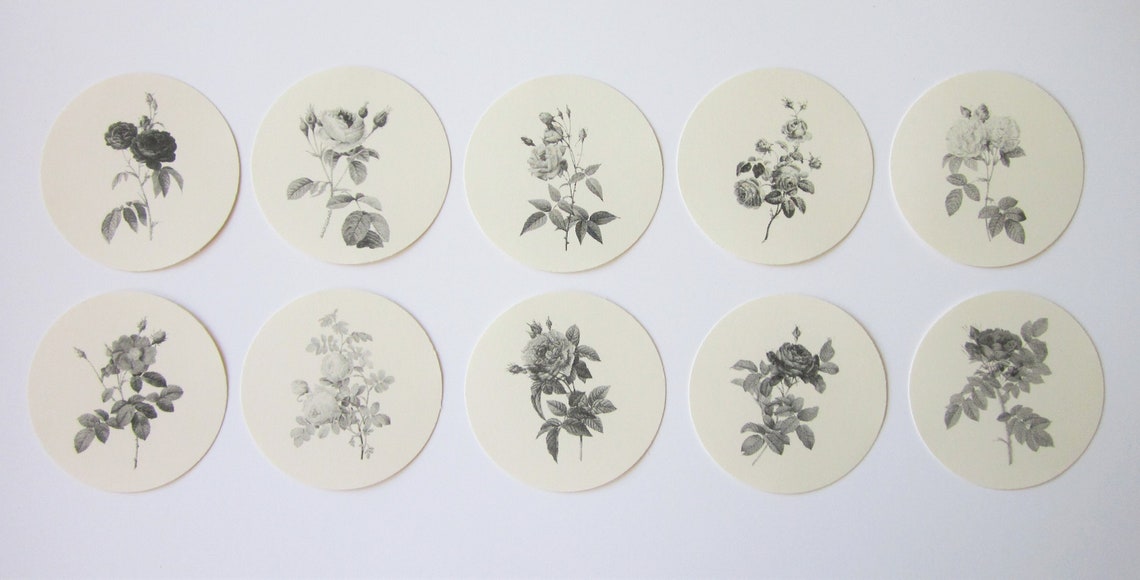 Rose Floral Flower Tags Round Paper Gift Tags Set of 10 - Etsy