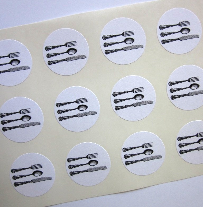 Cutlery Knife Spoon Fork Silverware Stickers One Inch Round Seals - Etsy