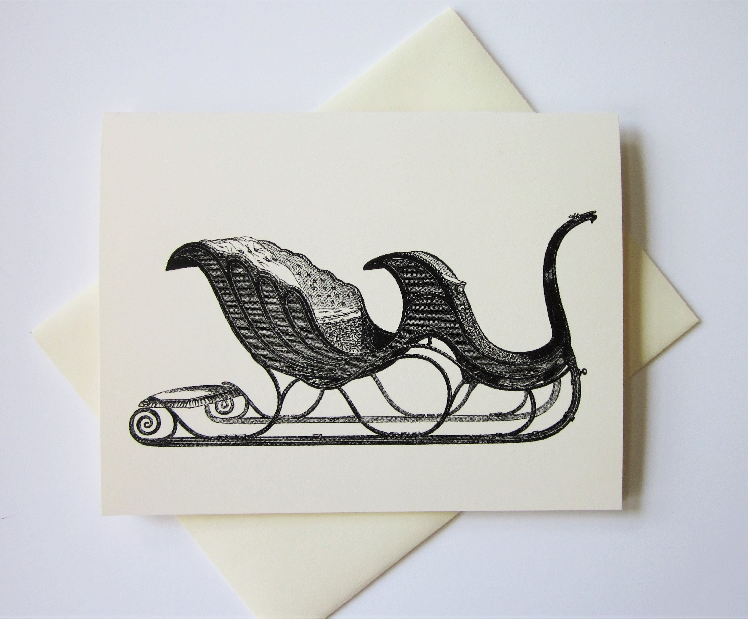 Sleigh Note Card Set of 10 in White or Light Ivory With | Etsy