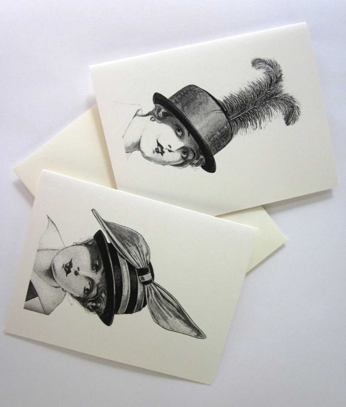 Ladies With Fancy Hats Cards Set of 10 in White or Light Ivory With ...