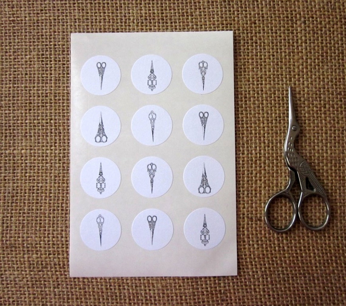 Vintage Scissors Stickers One Inch Round Seals - Etsy