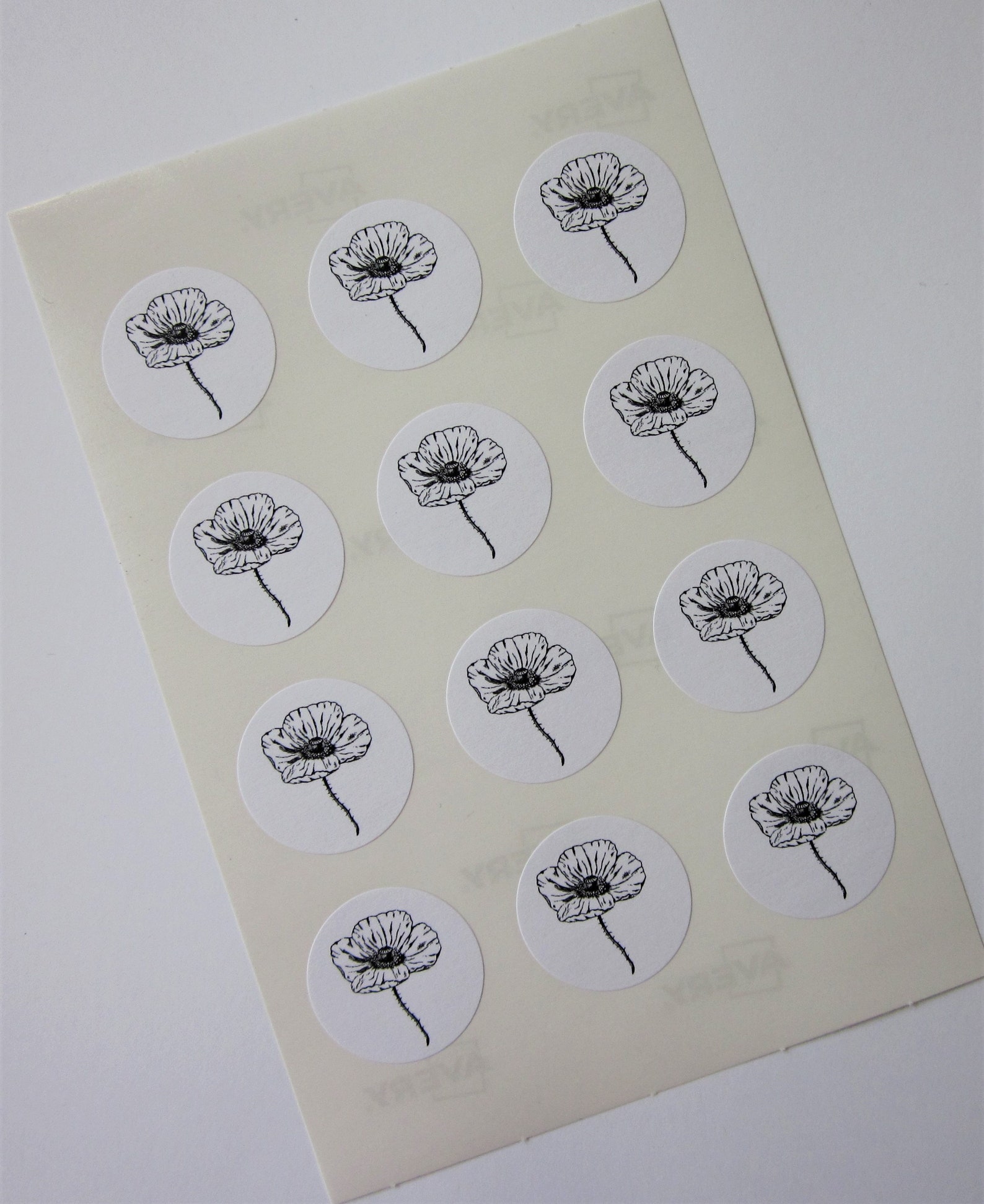 Poppy Flower Stickers One Inch Round Seals | Etsy