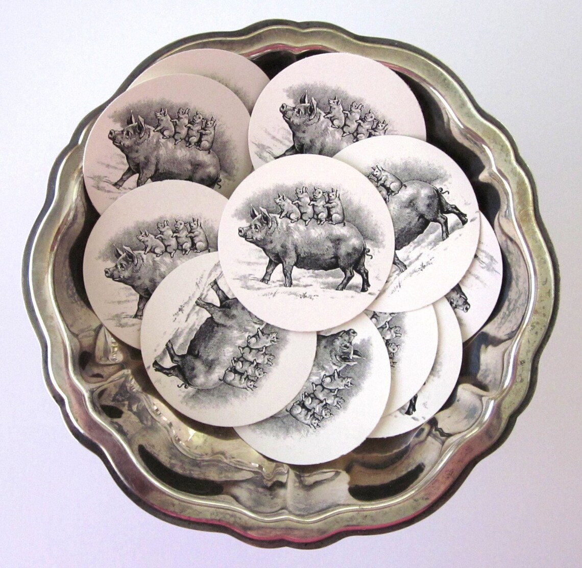 Pig and Piglets Tags Round Paper Gift Tags Set of 10 - Etsy