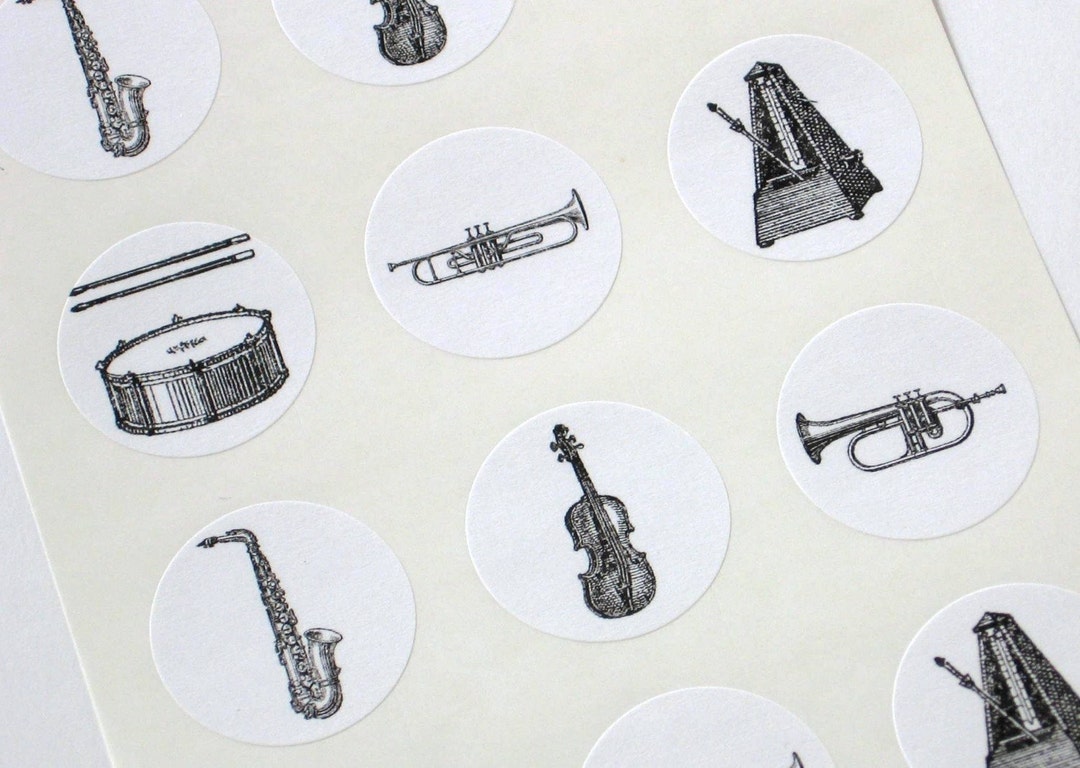 Musical Instruments Stickers One Inch Round Seals - Etsy