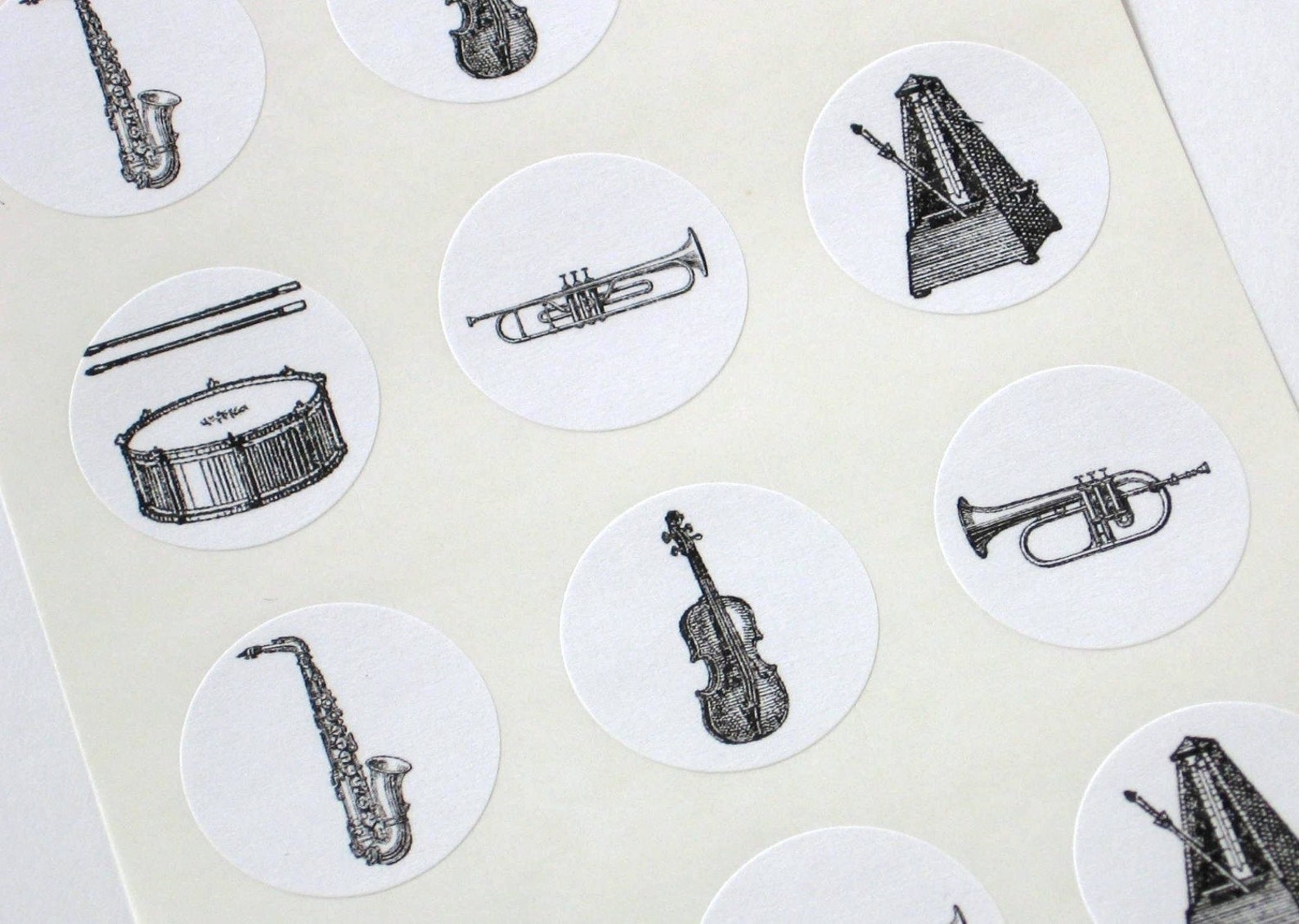 Musical Instruments Stickers One Inch Round Seals - Etsy