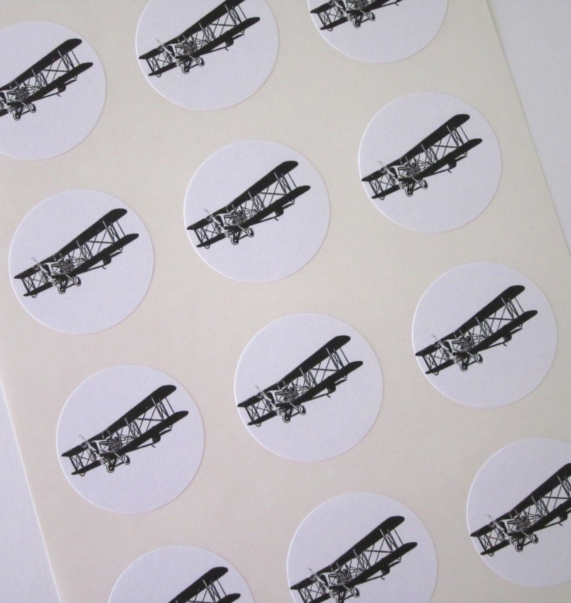 Biplane Airplane Stickers One Inch Round Seals - Etsy