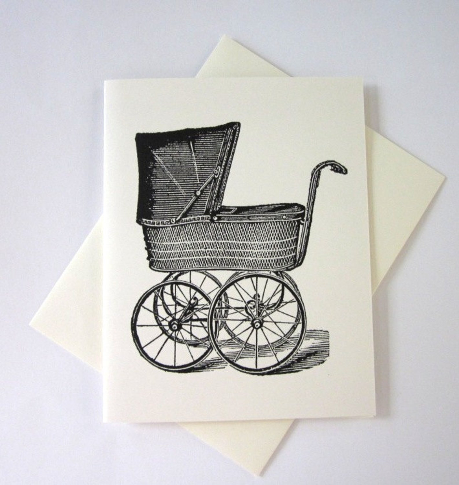 Vintage Baby Carriage Pram Cards Set of 10 in White or Light Ivory With ...