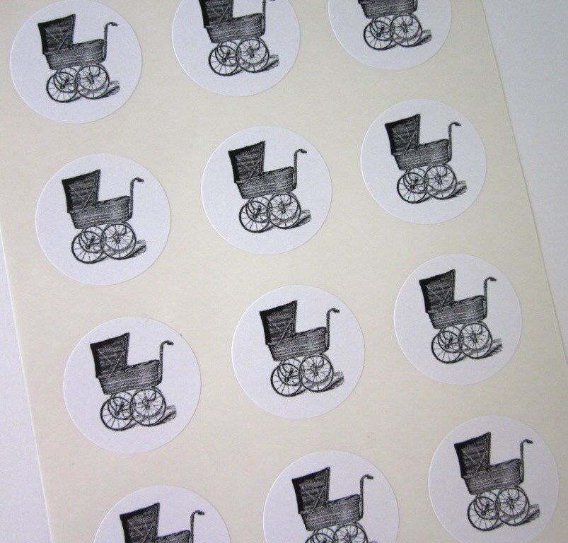 Vintage Baby Carriage Pram Stickers One Inch Round Seals | Etsy
